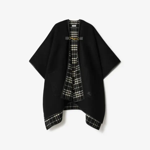 Burberry Check Cashmere Cape - Black/calico Beige