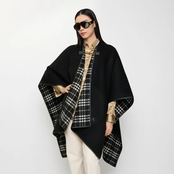 Burberry Check Cashmere Cape - Black/calico Beige