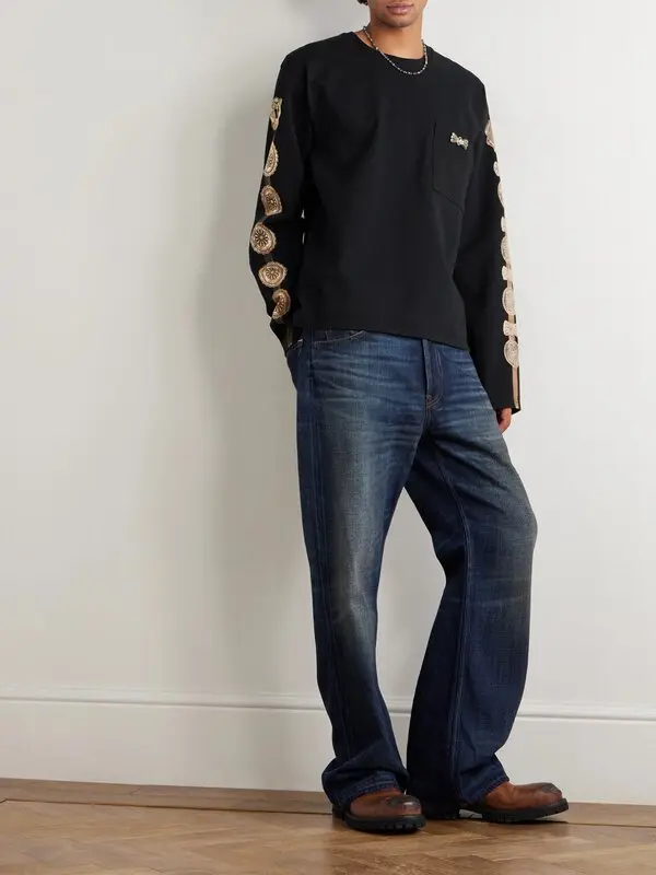 Kapital Dense Appliquéd Printed Cotton-jersey T-shirt