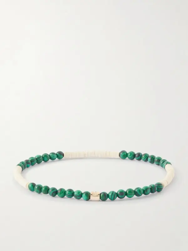 Luis Morais 14-karat Gold, Malachite And Onyx Beaded Bracelet - Green