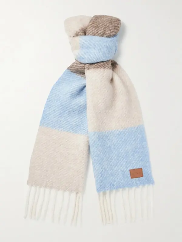 Loewe Fringed Striped Alpaca-blend Scarf - Blue
