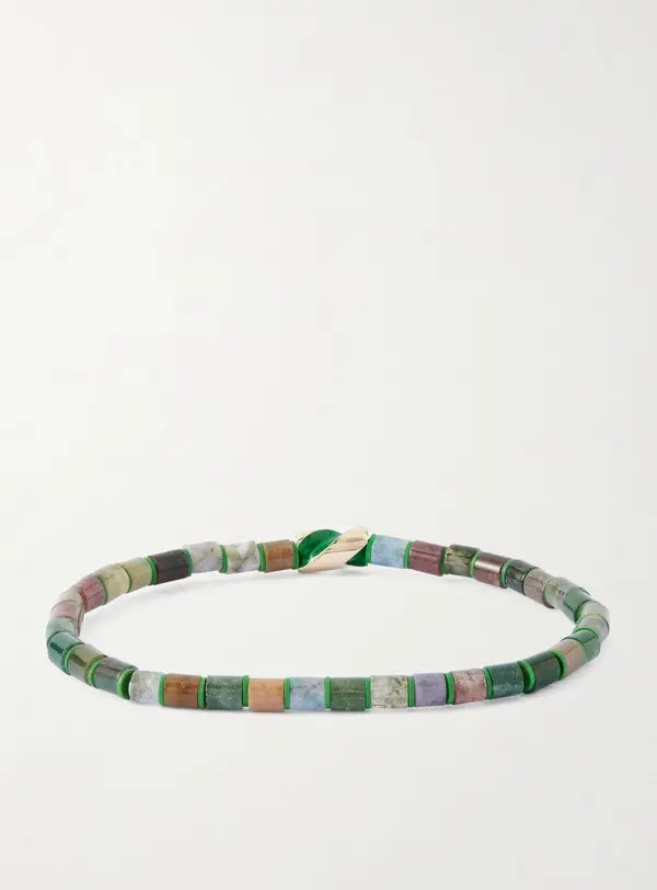 Luis Morais 14-karat Gold, Enamel And Agate Beaded Bracelet - Green