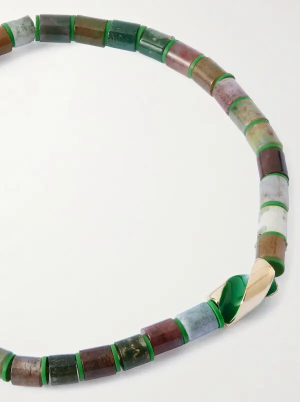Luis Morais 14-karat Gold, Enamel And Agate Beaded Bracelet - Green