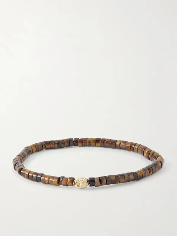Luis Morais 14-karat Gold, Diamond And Tiger's Eye Bracelet - Brown