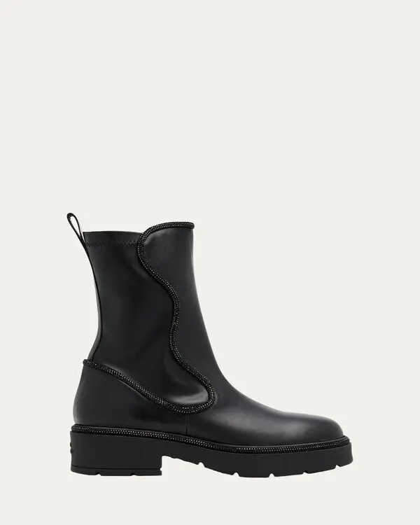 Rene Caovilla 50mm Strass Leather Combat Boots