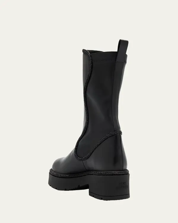Rene Caovilla 50mm Strass Leather Combat Boots