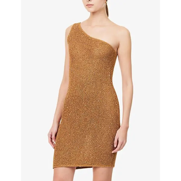 Monday Swimwear Taormina One-Shoulder Knitted Mini Dress In Gold Sequin  Jersey - 60% Off | Editorialist