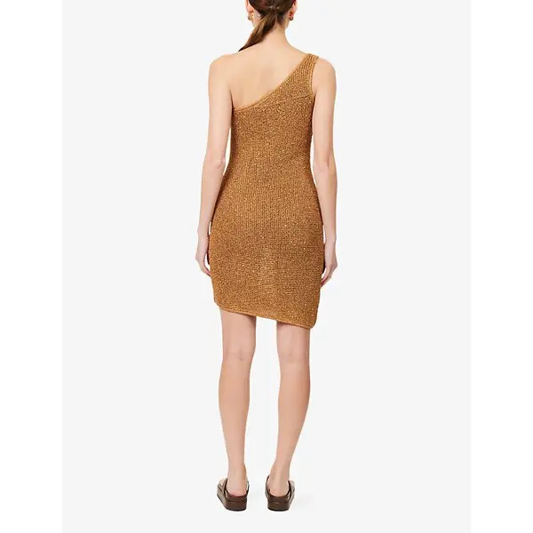 Casual Dresses Self Portrait One Shoulder Dress BOWIE KNIT DRESS GOLD   CULT GAIA