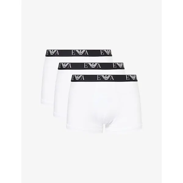 Emporio Armani Branded-waistband Pack Of Three Cotton-jersey Boxer Briefs - White/white/white