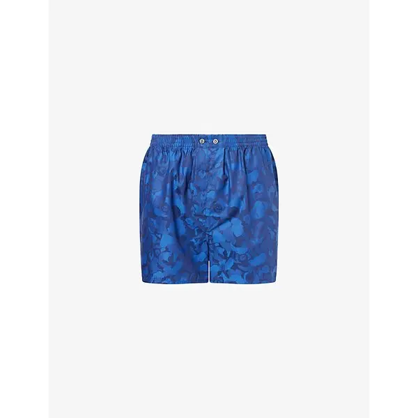 Derek Rose Paris Patterned Cotton Boxer Shorts - Navy