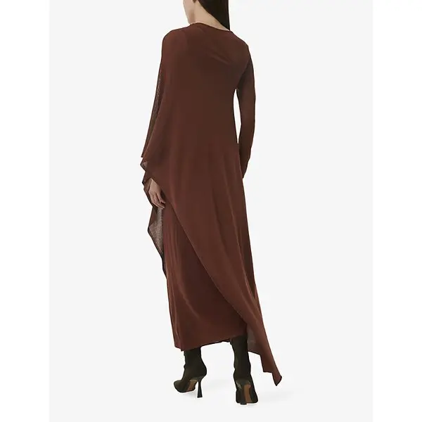 LEEM Asymmetric-sleeve Knitted Maxi Dress