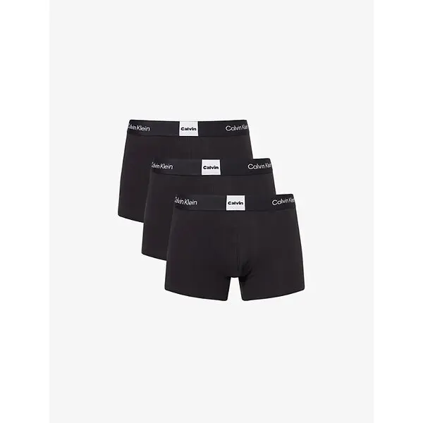 Calvin Klein Icon-logo Pack Of Three Cotton-jersey Trunks - Black, Black, Black