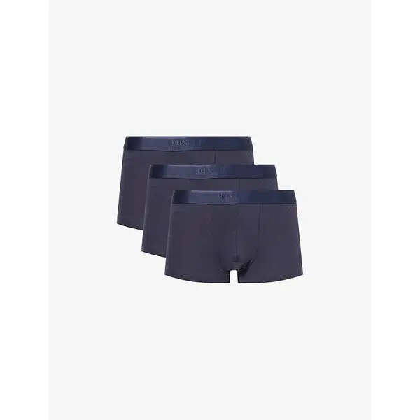 Sunspel Branded-waistband 3-pack Stretch-cotton Trunks - Navy