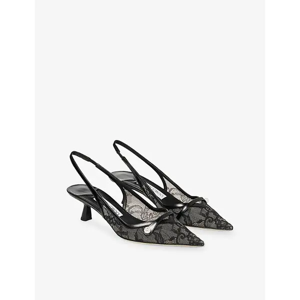 JIMMY CHOO Amita 45 Lace Slingback Pumps - Black/black