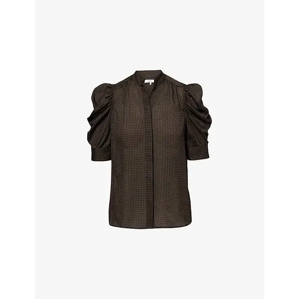 FRAME Houndstooth Gillian Silk Top - Americano Multi