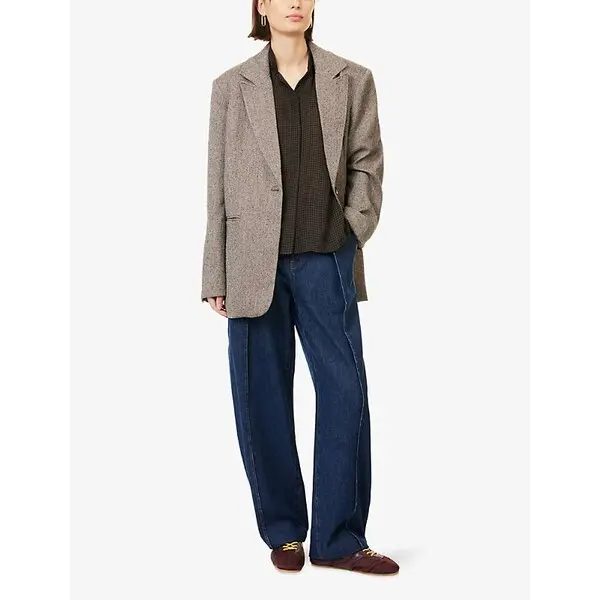 FRAME Houndstooth Gillian Silk Top - Americano Multi