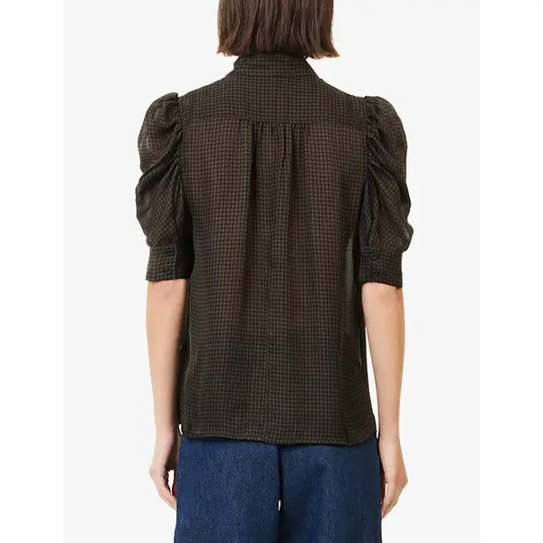 FRAME Houndstooth Gillian Silk Top - Americano Multi