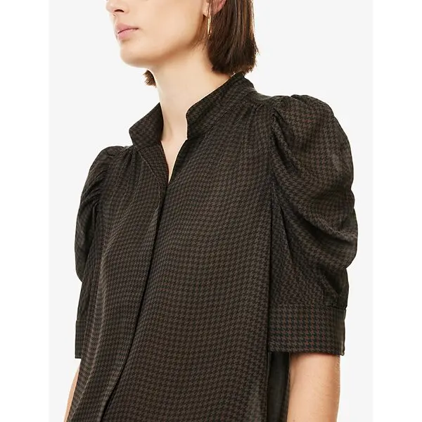 FRAME Houndstooth Gillian Silk Top - Americano Multi