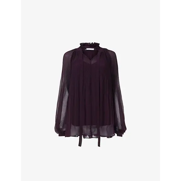 LEEM Pleated Sheer Woven Blouse
