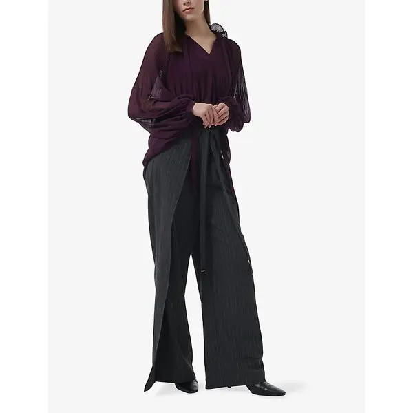 LEEM Pleated Sheer Woven Blouse