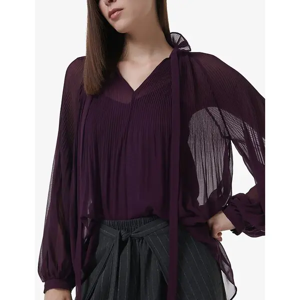 LEEM Pleated Sheer Woven Blouse