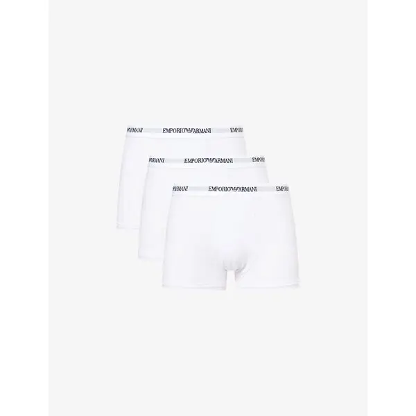 Emporio Armani Branded-waistband Pack Of Three Cotton-jersey Boxer Briefs - White/white/white