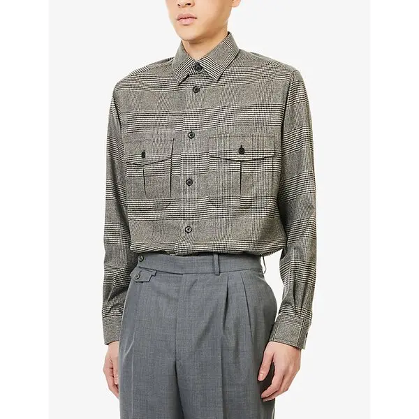Dunhill Super 170s Glen-check Wool And Cashmere-blend Overshirt