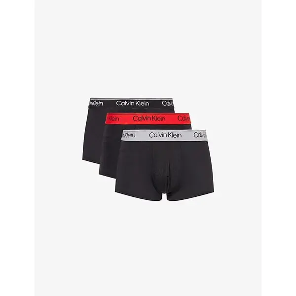 Calvin Klein Branded -waistband Low-rise Pack Of Three Stretch-jersey Trunks - Rush Wb/blk /blkk W/ Blk
