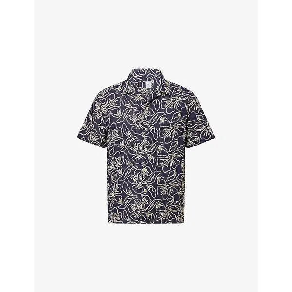 Paul Smith Floral-embroidered Short-sleeve Cotton-blend Shirt