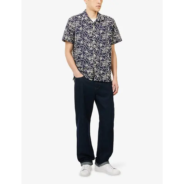 Paul Smith Floral-embroidered Short-sleeve Cotton-blend Shirt