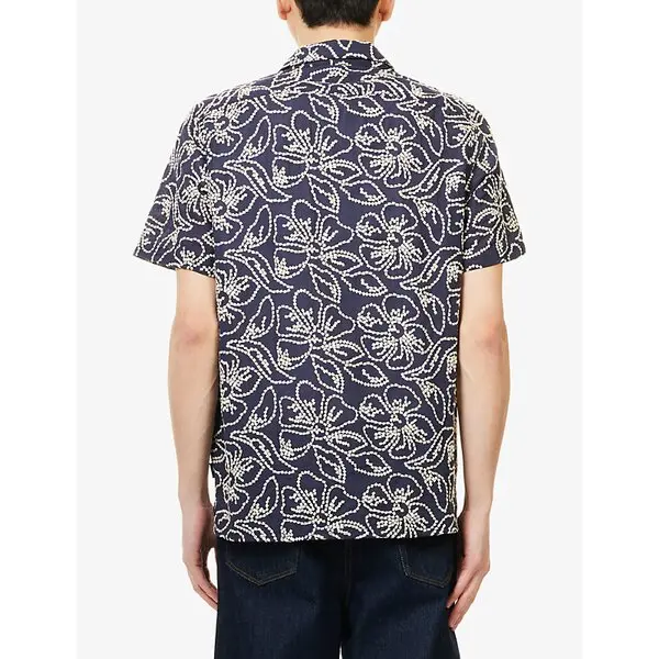Paul Smith Floral-embroidered Short-sleeve Cotton-blend Shirt