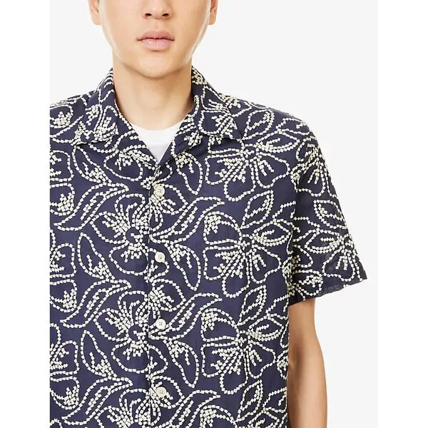 Paul Smith Floral-embroidered Short-sleeve Cotton-blend Shirt