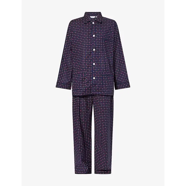 Derek Rose Nelson Printed Cotton Pyjama Set - Navy