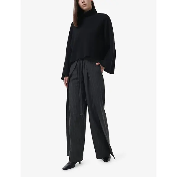 LEEM Draped Wide-leg Woven Trousers