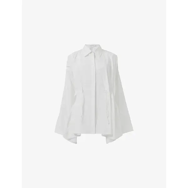 LEEM Pleated Long-sleeve Cotton Blend Shirt - White