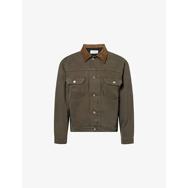FRAME Suede-collar Cotton-canvas Trucker Jacket