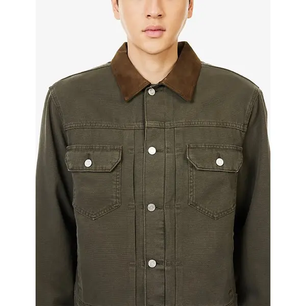 FRAME Suede-collar Cotton-canvas Trucker Jacket