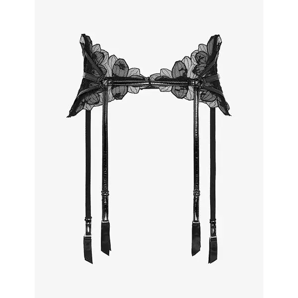 Agent Provocateur Litzia Embroidered Lace Suspender Belt - Black