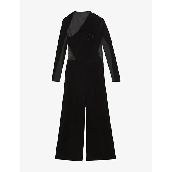 REISS Karolina Wide-leg Stretch-velvet Jumpsuit - Black