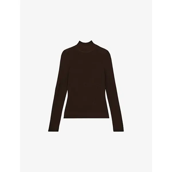 REISS Sofia Funnel-neck Knitted Top - Chocolate Brown