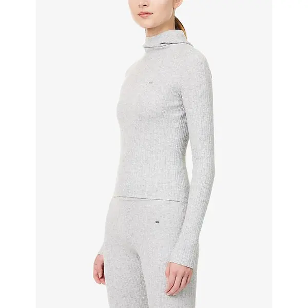 ADANOLA Hooded Ribbed Knitted Top