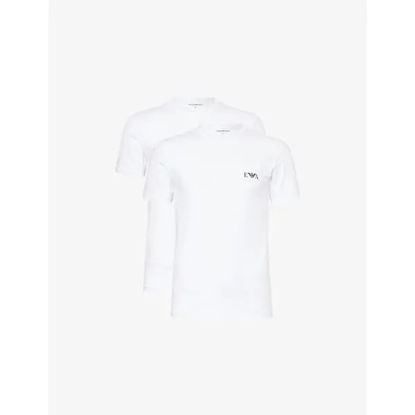 Emporio Armani Brand Logo-print Pack Of Two Cotton-jersey T-shirts - White/white