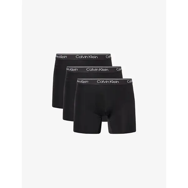 Calvin Klein Branded -waistband Pack Of Three Stretch-jersey Boxer Briefs - Black, Black, Black
