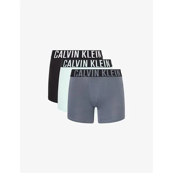 Calvin Klein Intense Power Pack Of Three Stretch-jersey Boxer Briefs - Black, Aerial,turb
