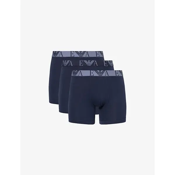 Emporio Armani Monogram-logo Pack Of Three Cotton-jersey Boxers - Blue/blue/blue