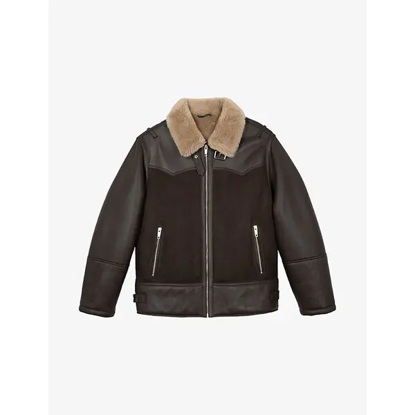 The Kooples Leather And Suede Jacket With Faux-fur Collar