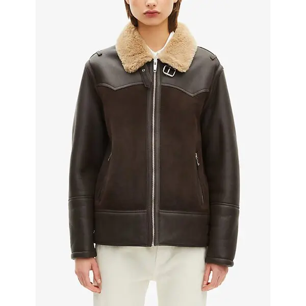 The Kooples Leather And Suede Jacket With Faux-fur Collar