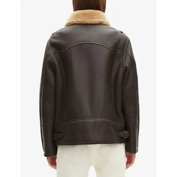 The Kooples Leather And Suede Jacket With Faux-fur Collar
