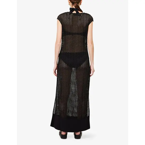Seafolly Womens Black Crochet Sleeveless Knitted Maxi Dress S
