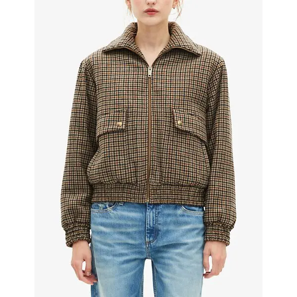 The Kooples Checked Wool-blend Zip-up Jacket